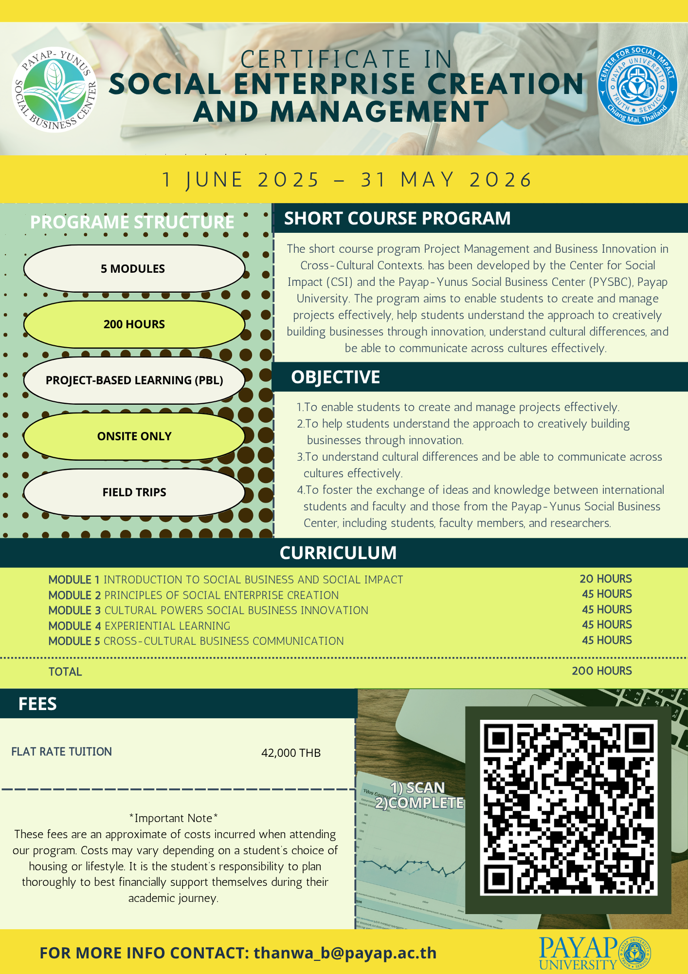 Program Offerings - Payap-Yunus Social Business Center